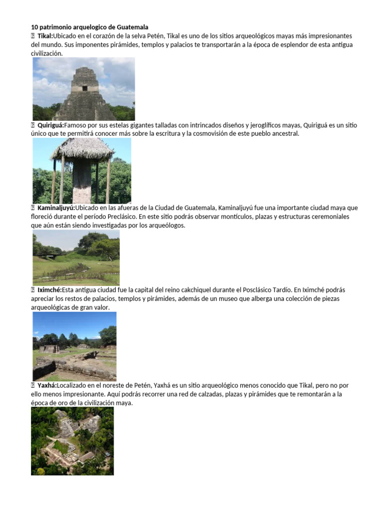 10 Sitios Arqueológicos de Guatemala | PDF | Civilización maya ...