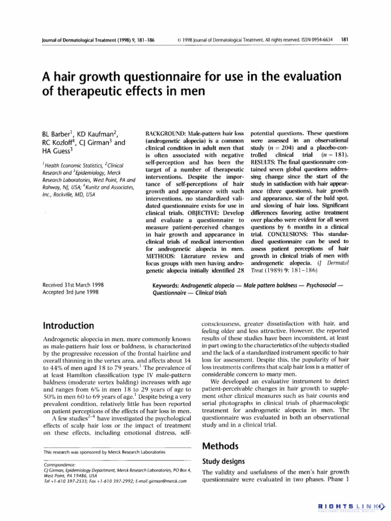 Hair Growth Questionnaire | PDF