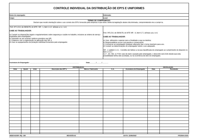Ficha de EPI Modelo Novo | PDF