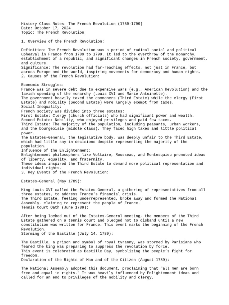 History The French Revolution (1789-1799) | PDF