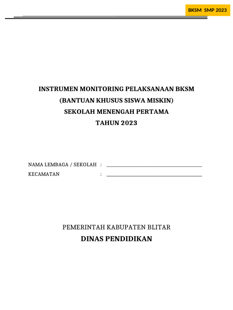 Instrumen Monitoring BKSM SMP 2023 | PDF