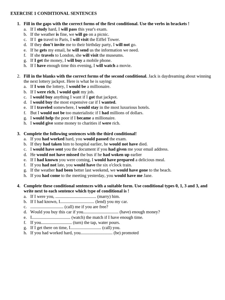 ANSWER TYPE 2-3 PART 2 AND 3_EXERCISE 1 Conditional Sentences Type | PDF