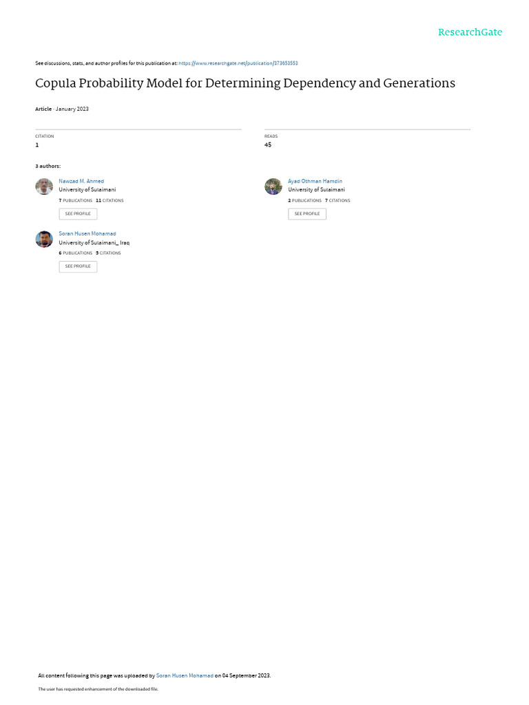 Copula Probability Model For Determining Dependency and Generations | PDF