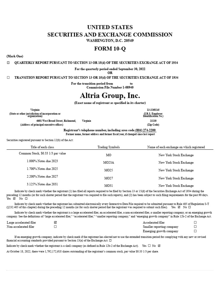 Altria Group, Inc.: United States Securities and Exchange Commission ...