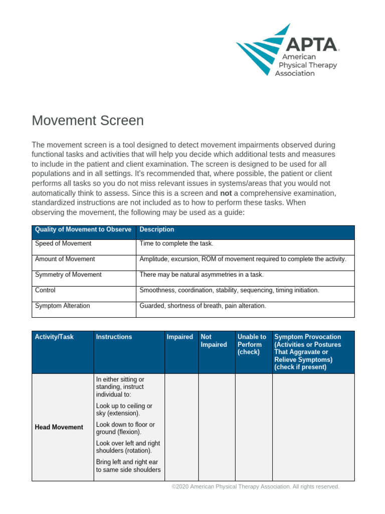 Apta Movement Screen | PDF