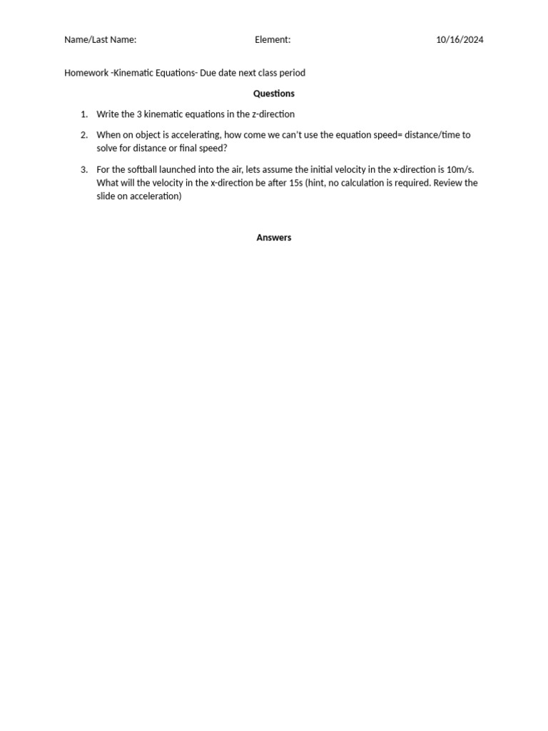 Homework 1_1-D Kinematics | PDF