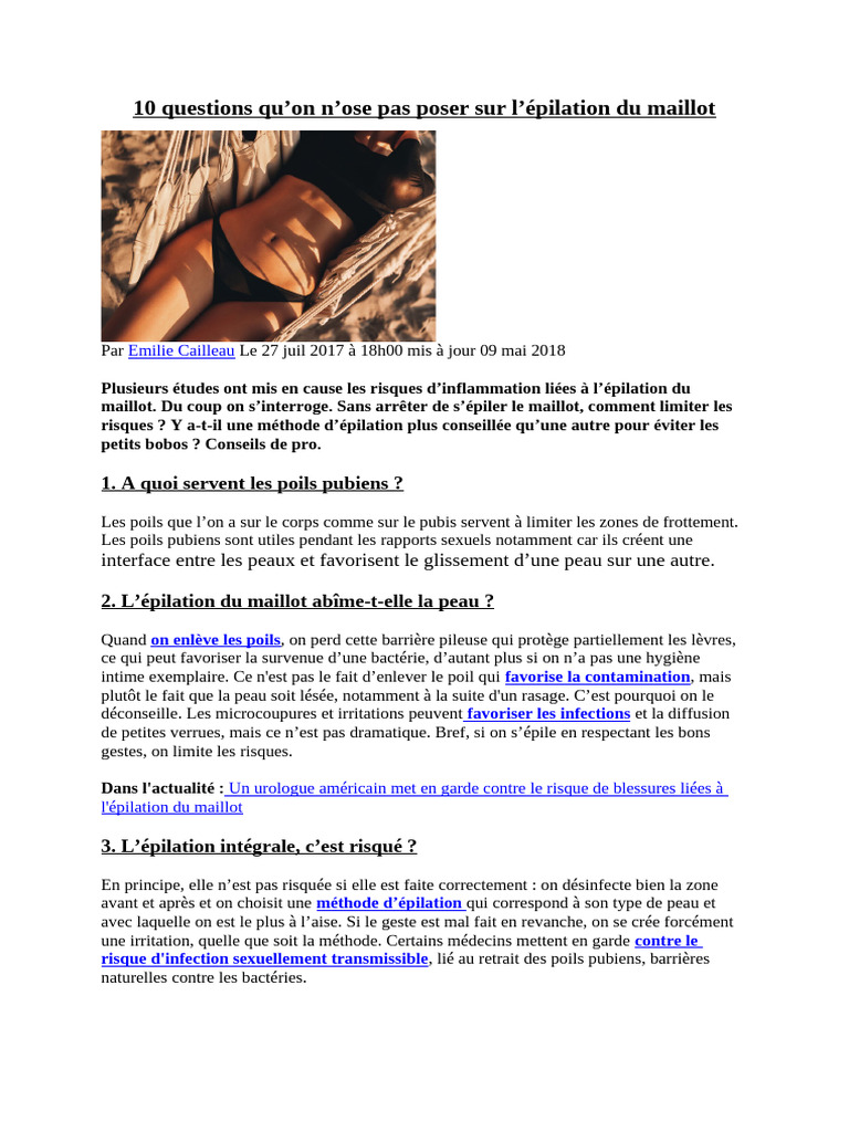 10 Questions Qu'on N'ose Pas Poser Sur L'épilation Du Maillot | PDF