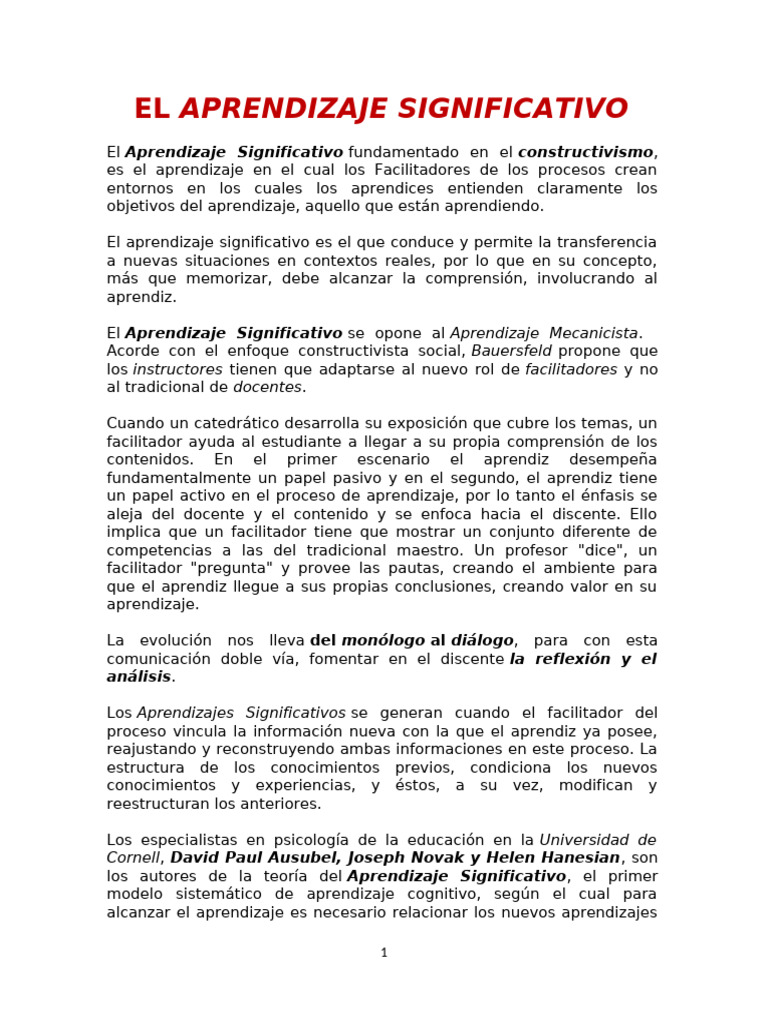 Aprendizaje Significativo | PDF