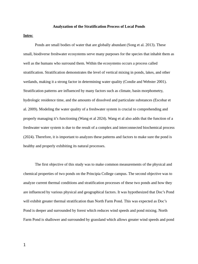 Lab Report 1 Pond Sampling | PDF