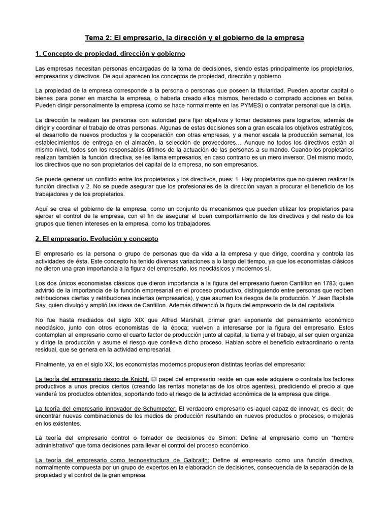 Wuolah Free Tema 2 El Empresario La Direccion y El Gobierno de La Empresa Gulag Free | PDF