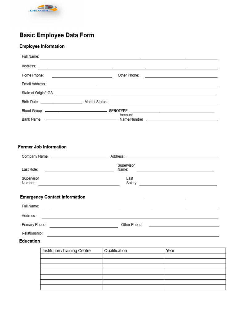Deasil Employee Data Form | PDF