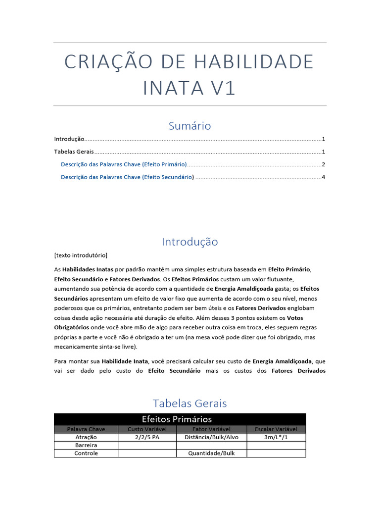 Criação de Habilidade Inata v1 | PDF