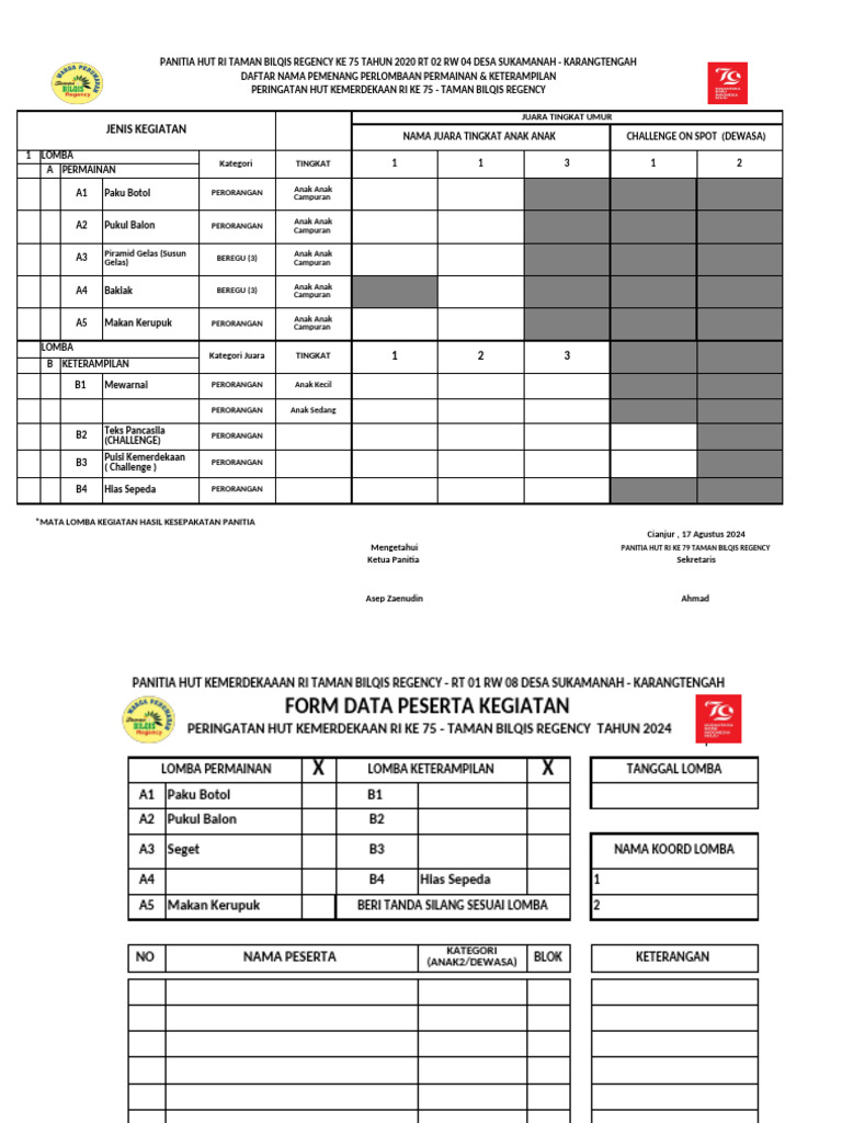BILQIS AGUSTUSAN - FORM PERLOMBAAN - PESERTA | PDF