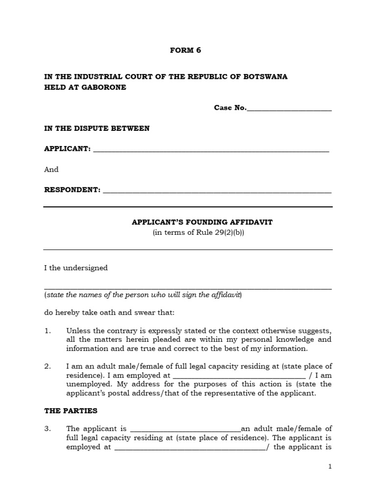 FORM 6 - Applicant's Founding Affidavit - 1 | PDF | Affidavit | Law