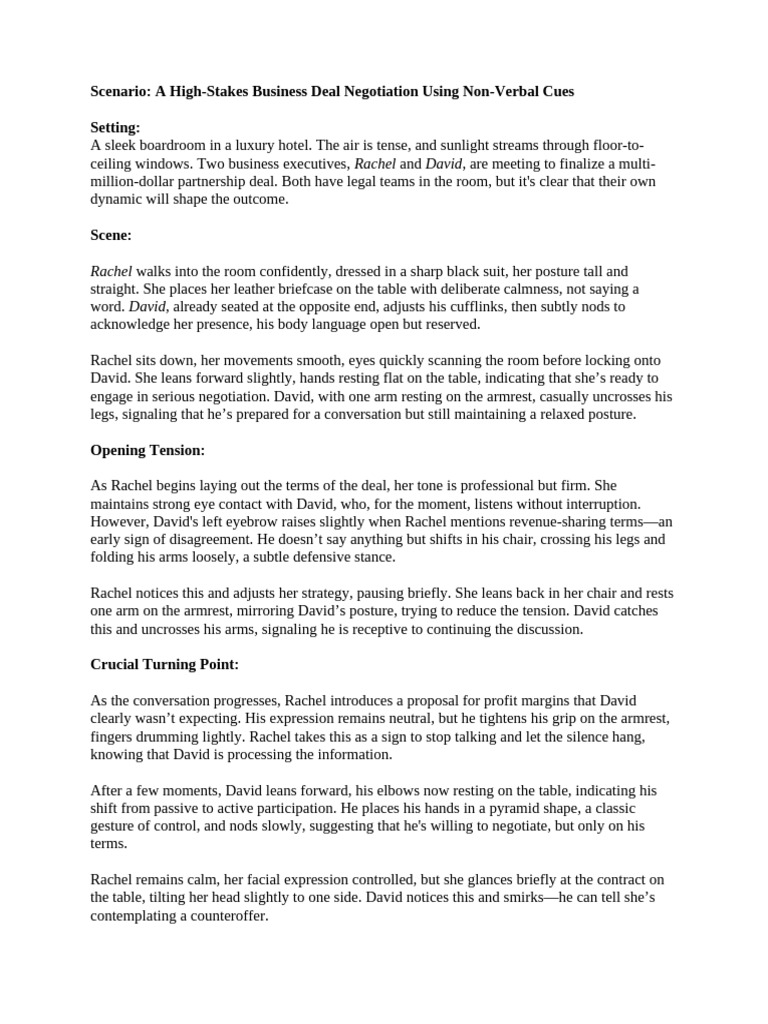 Scenario A High-Stakes Business Deal Negotiation Using Non-Verbal Cues ...
