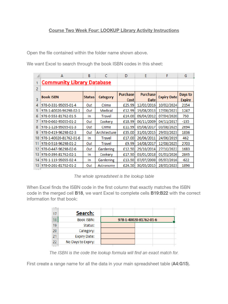 Exact Match LOOKUP Library Activity Instructions | PDF