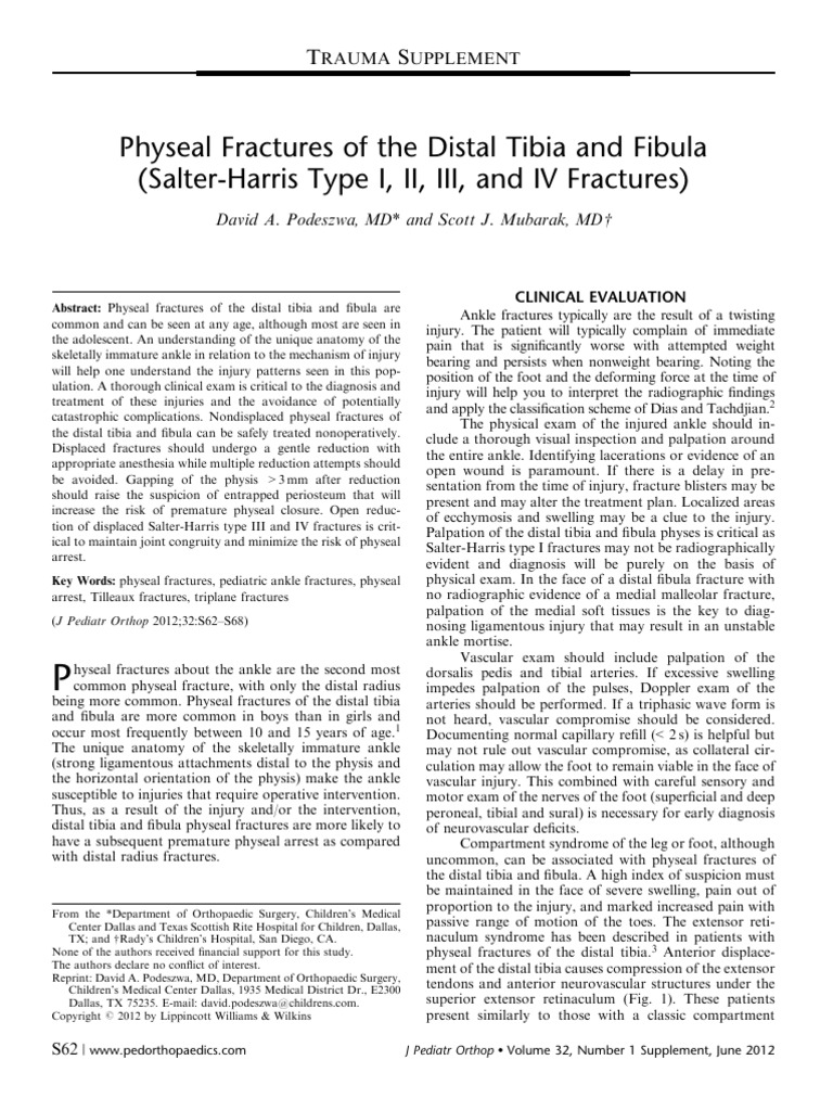 Physeal Fractures of The Distal Tibia and Fibula.13 | PDF