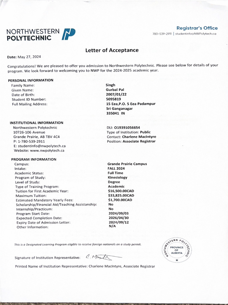 Letter of Acceptance | PDF