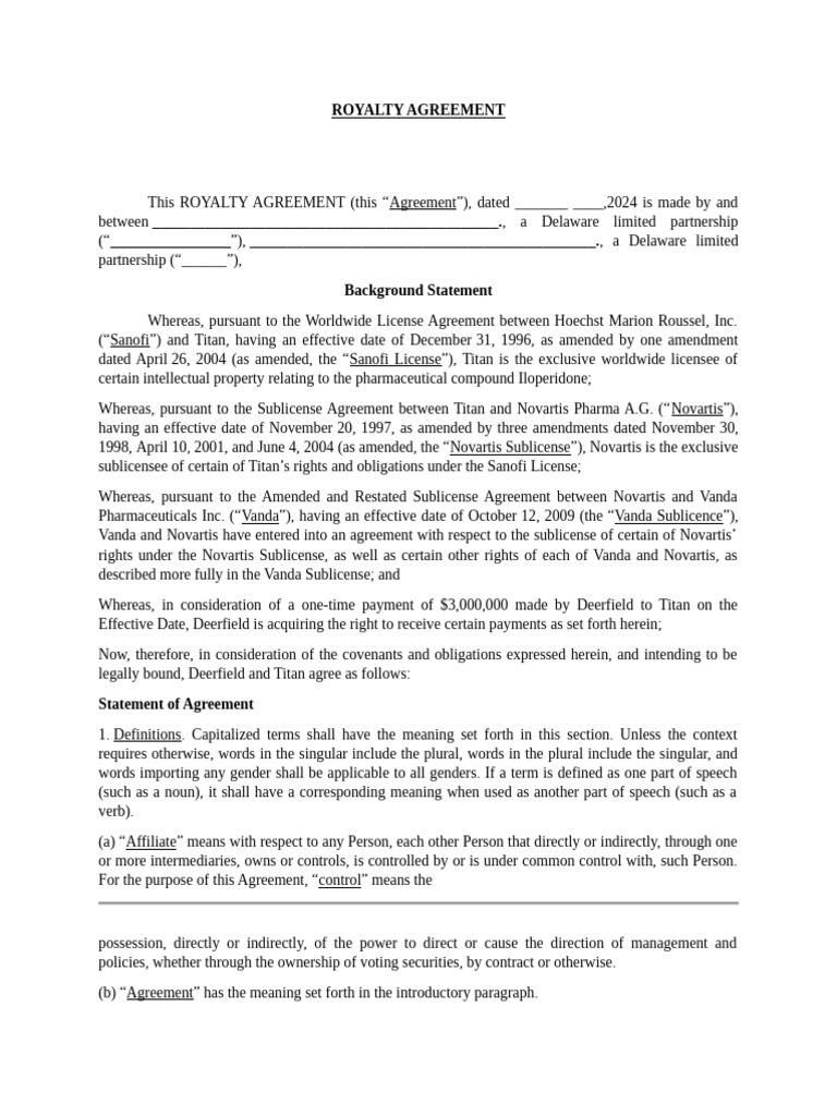 Royalty Agreement Draft | PDF