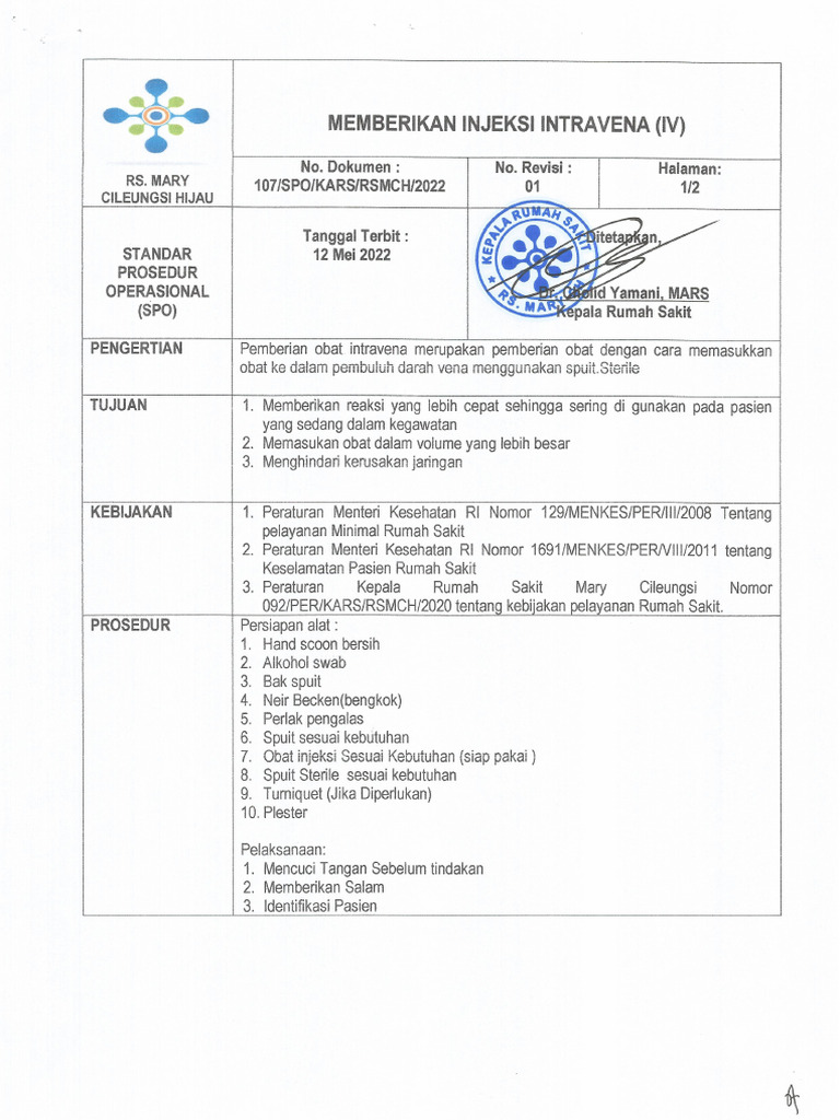 Memberikan Injeksi Intravena (IV) | PDF