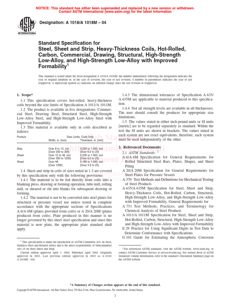Astm A1018 A1018m 04 | PDF