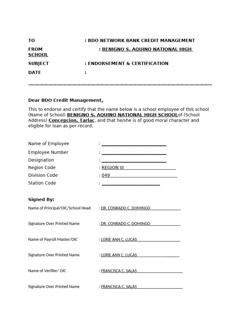 Endorsement & Certification Form (Autonomous) | PDF