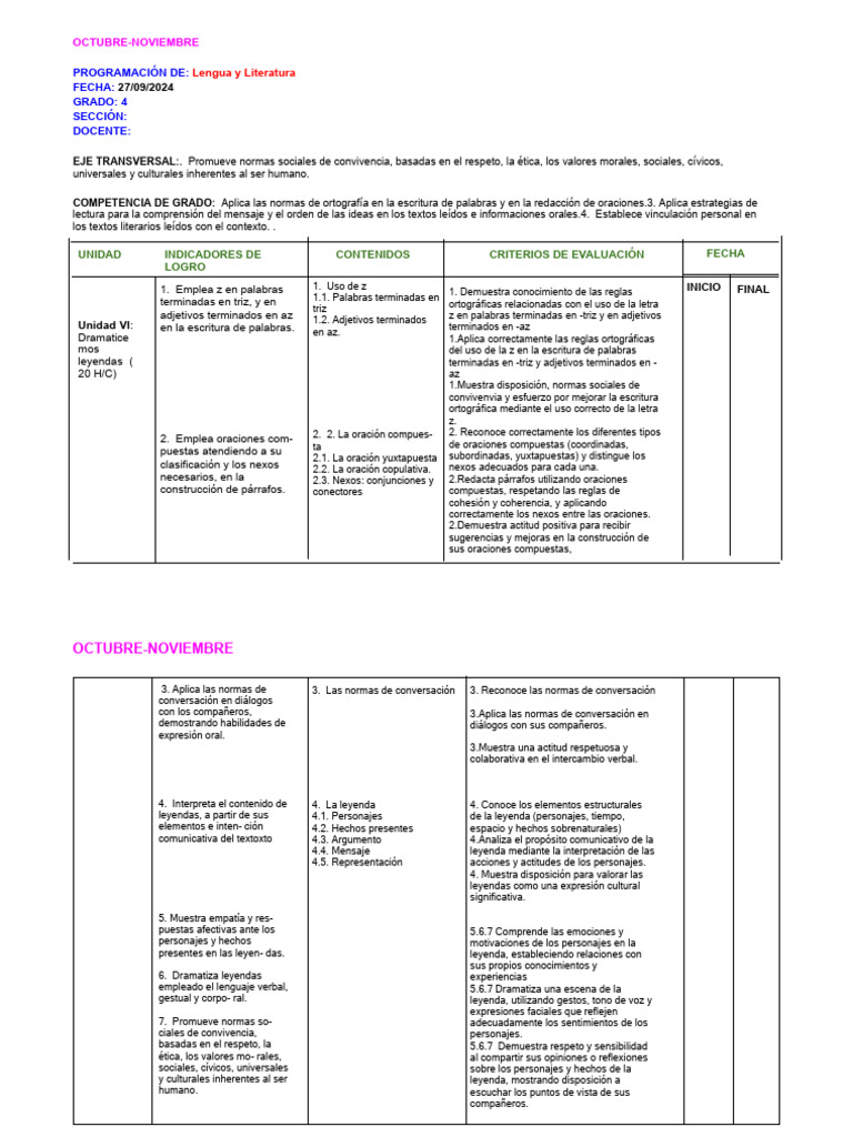 Lyl-Programacion de 4to | PDF