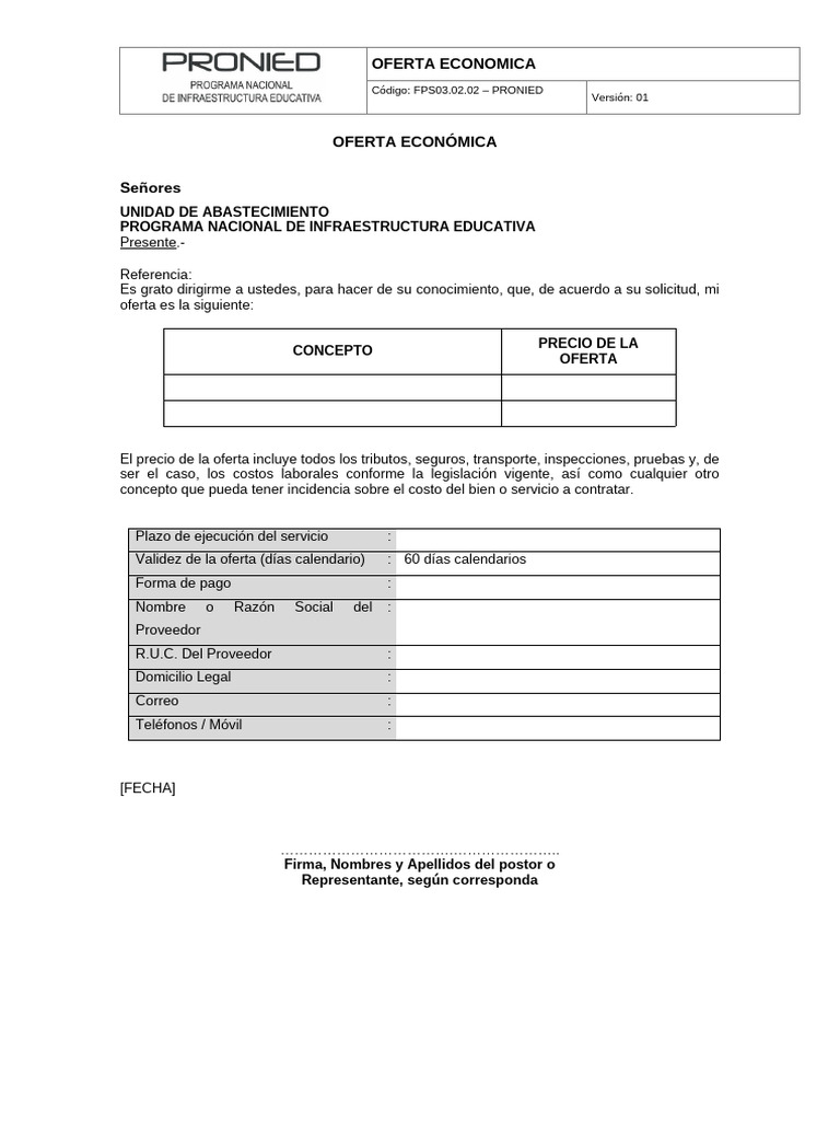 FPS03.02.02 - PRONIED Oferta economica | PDF