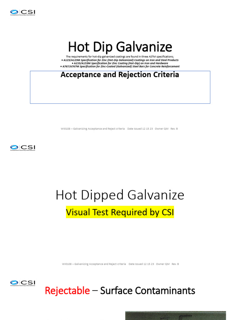 WI0108 Hot Dipped Galvanize Inspection Instructions (EN) | PDF | Rust | Corrosion
