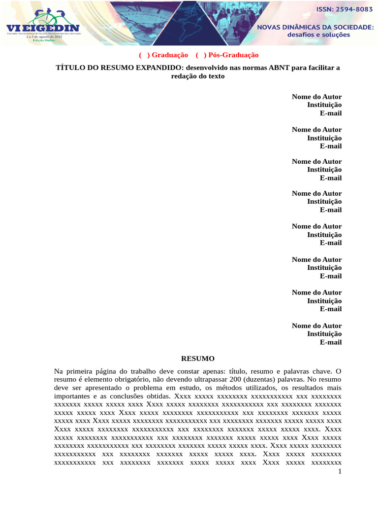 Template Resumo Expandido 2022 1 | PDF