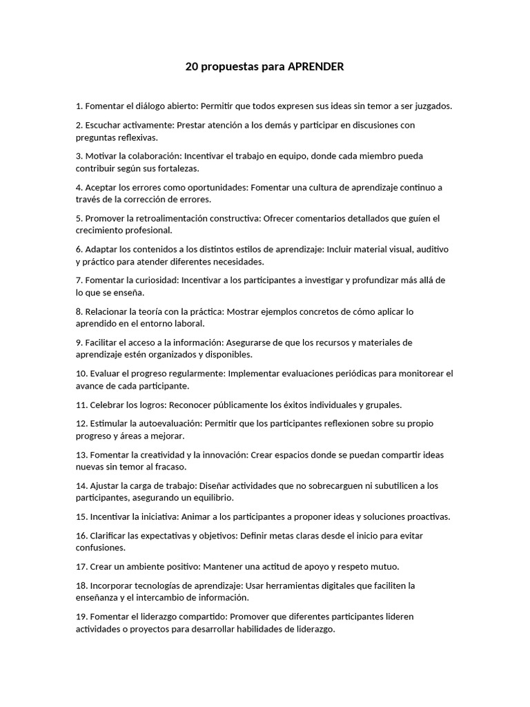 20 propuestas para APRENDER | PDF