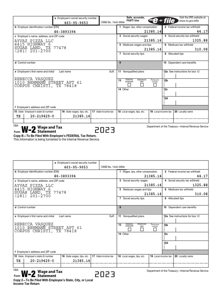 AYVAZ PIZZA LLC-2023-w2 | PDF