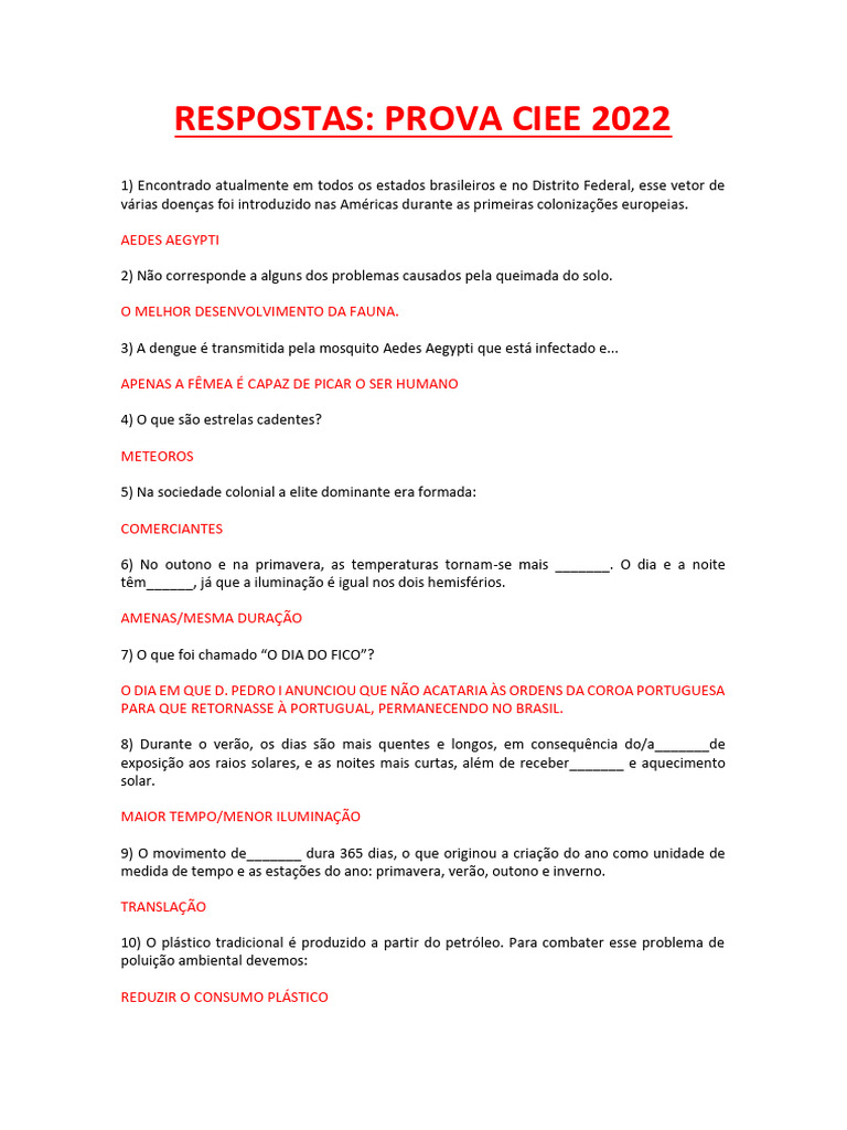 Respostas Prova Ciee 2022 | PDF