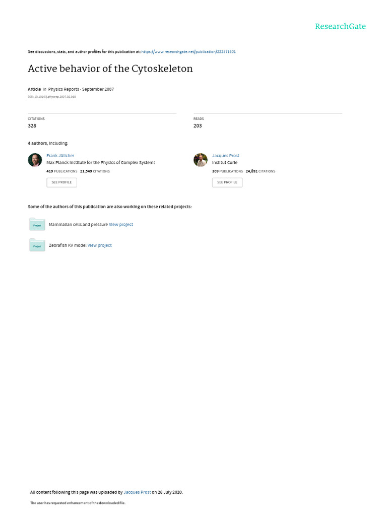 Active Behavior of The Cytoskeleton | PDF