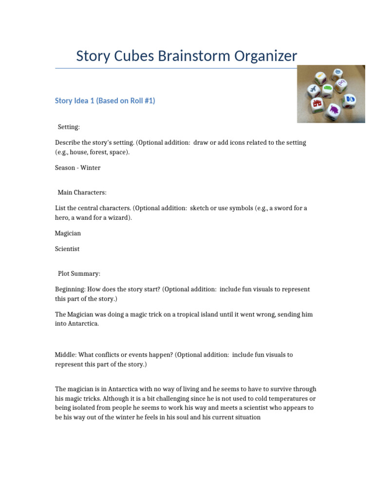 Story Cubes Brainstorm Organizer | PDF