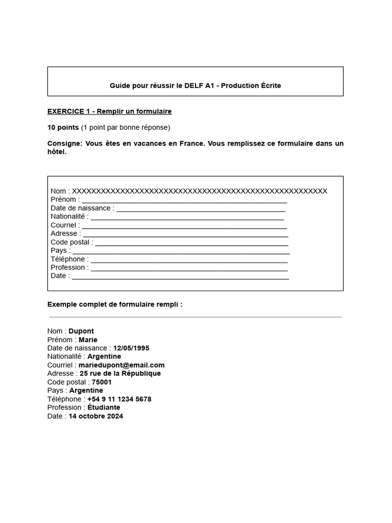 Réussir la Production Écrite DELF A1 | PDF