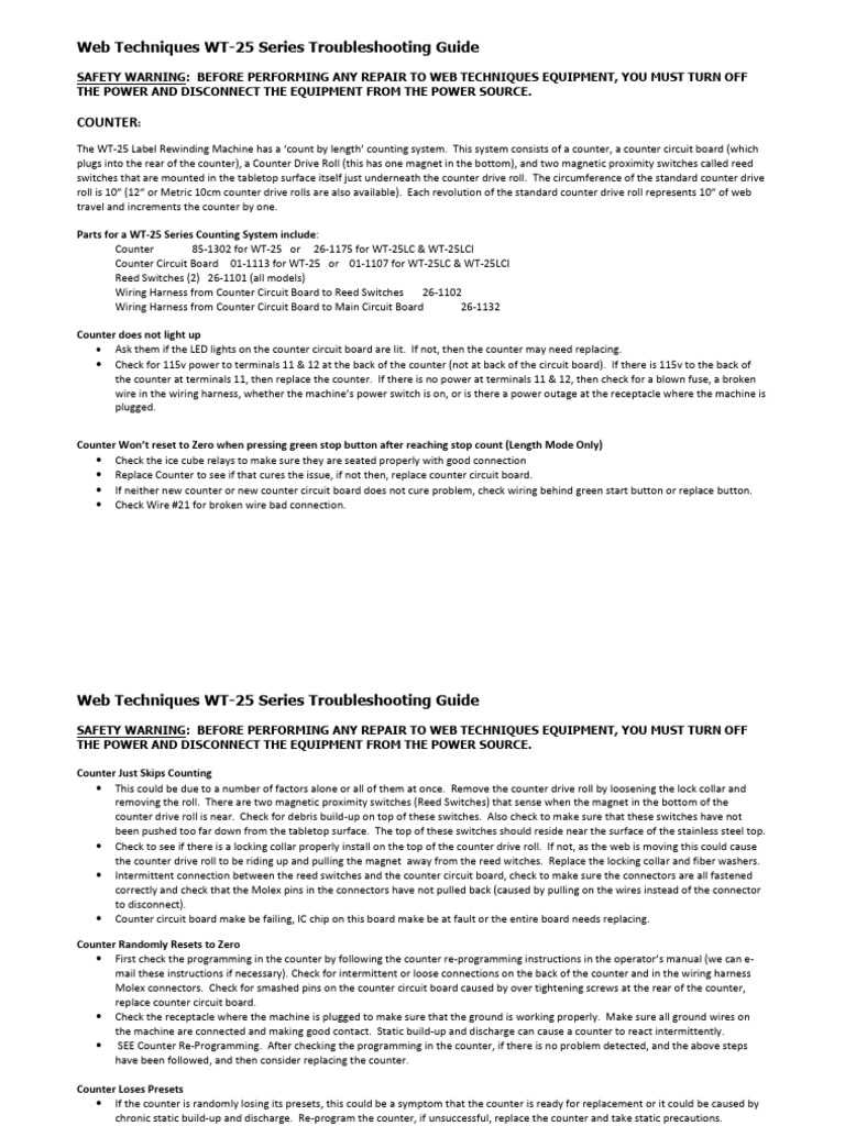 WT 25 Series Troubleshooting Guide | PDF