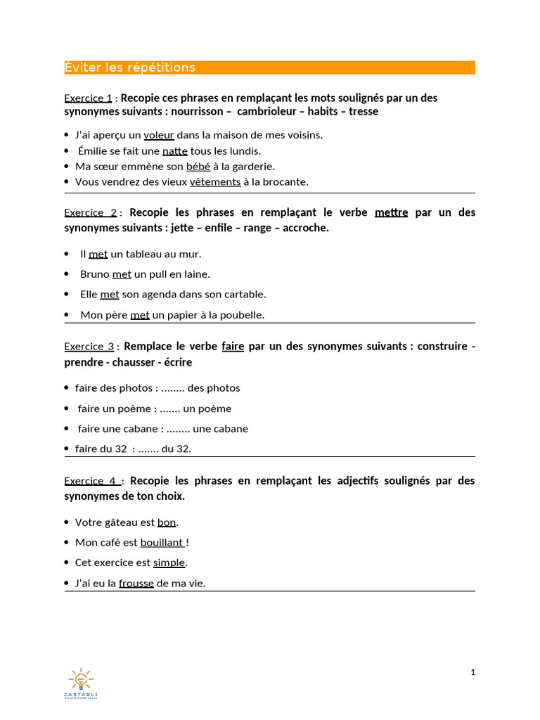 Eviter Les Répétitions Pour La Classe Pdf