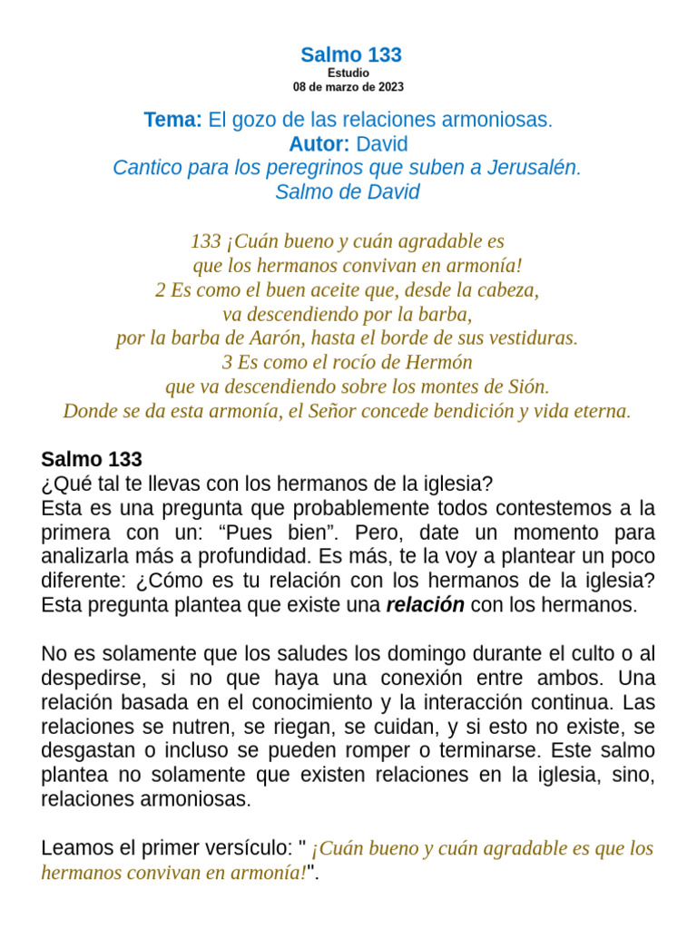 Estudio 2023-03-08 SALMO 133 | PDF