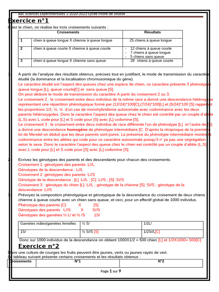 Correction Série Monohybridisme 3 Eme Math Février 2023 | PDF