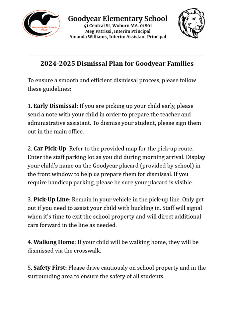 2024-2025 - Dismissal Plan For Goodyear Families | PDF