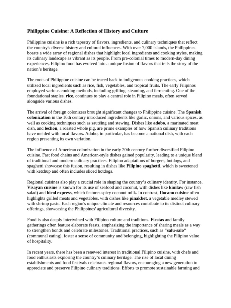 Philippine Cuisine - A Reflection of History and Culture | PDF