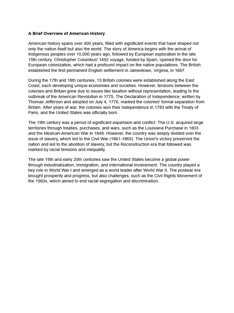 A Brief Overview of American History | PDF