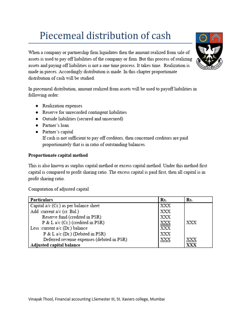 Piecemeal Cash Distribution Methods | PDF