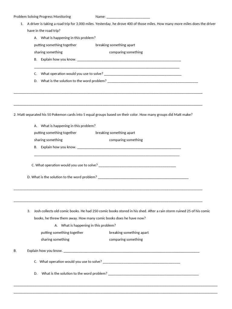 Problem Solving Progress Monitoring 7 | PDF