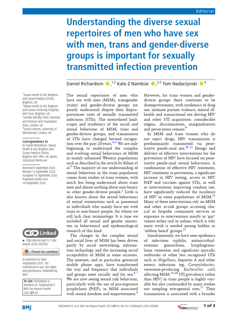 Understanding The Diverse Sexual Repertoires of Men Who Have Sex With Men, Trans and Gender ...