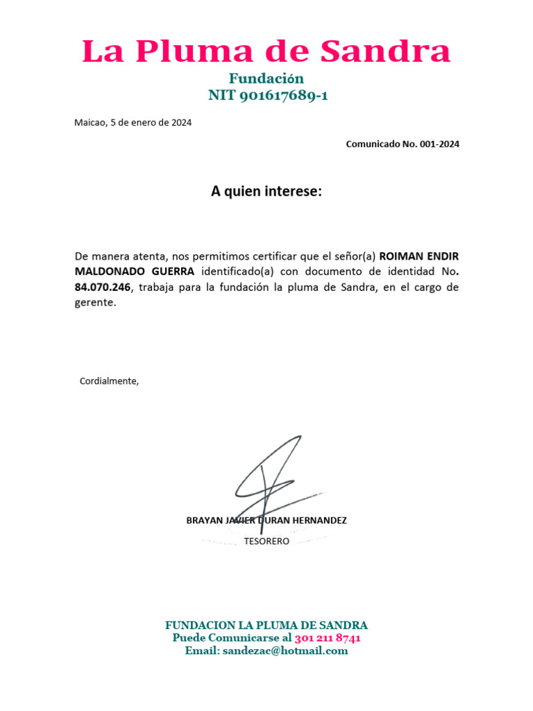 la pluma de sandra certificado | PDF