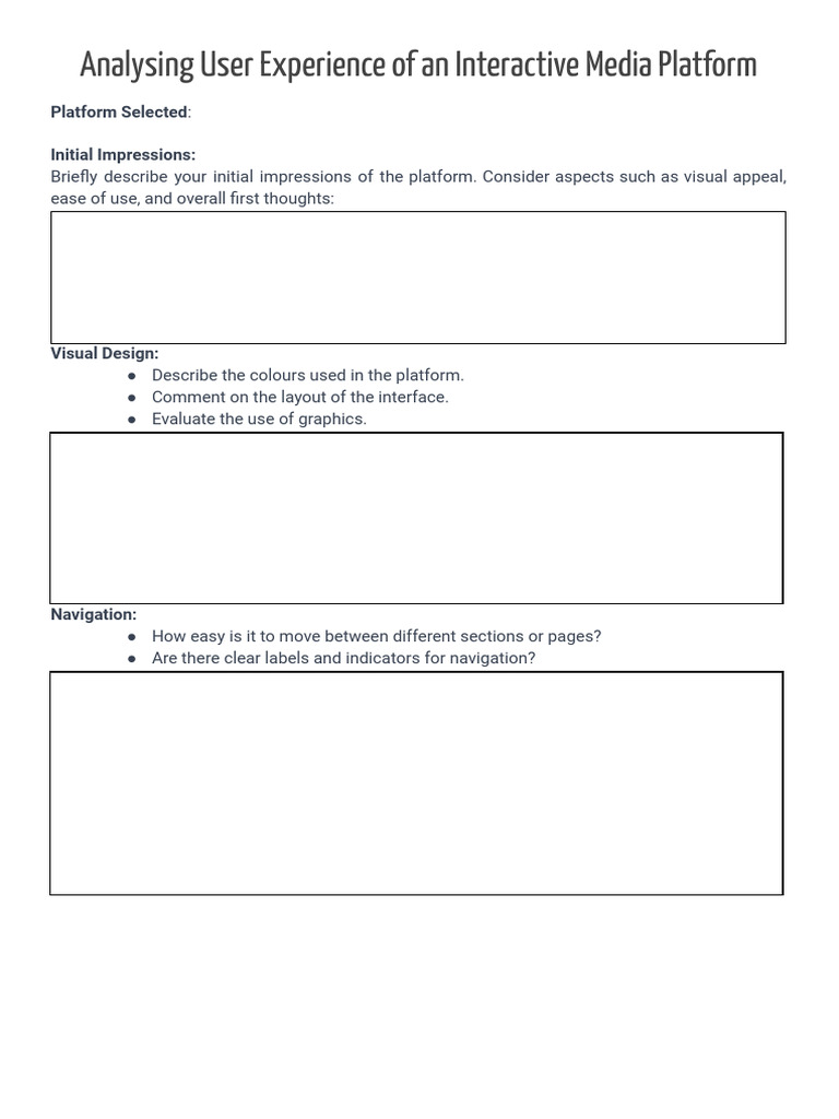 Worksheet - Analysing User Experience of An Interactive Media Platform | PDF | Business