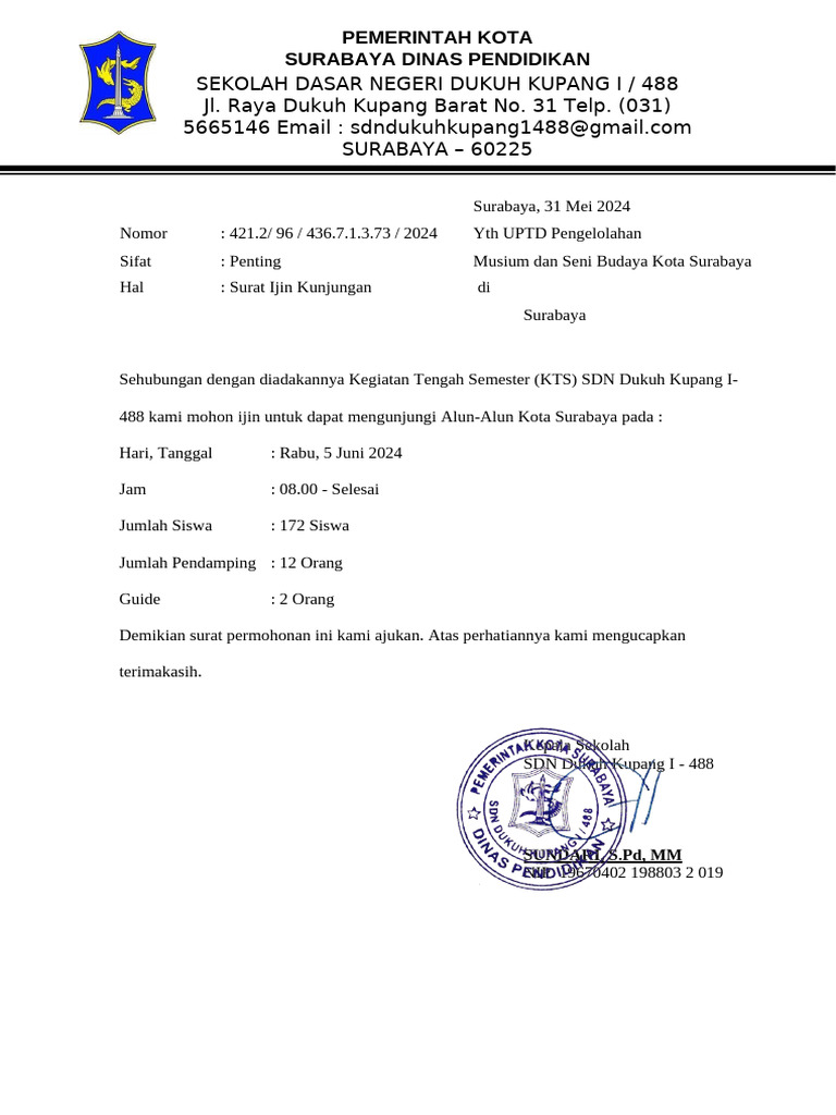 Surat Kunjungan SDN Dukuh Kupang I-488 | PDF