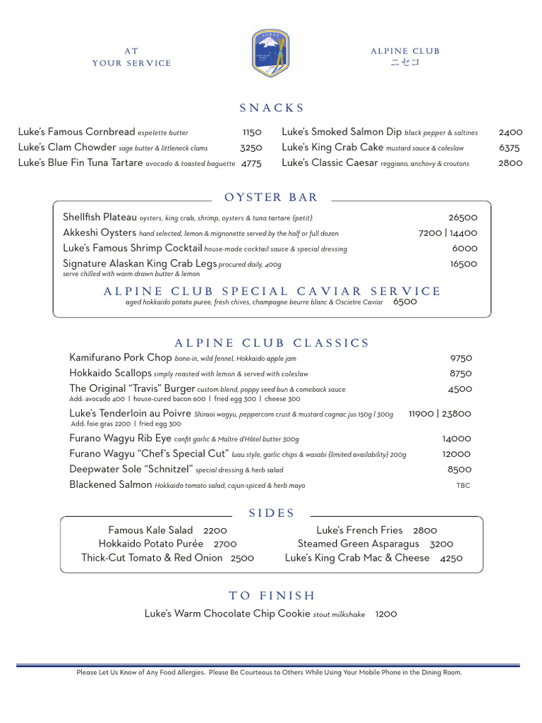 Niseko Menu English Online 16 August 2024 | PDF